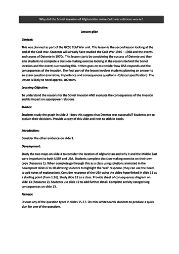 New GCSE 9-1 The Cold war - the Soviet invasion of Afghanistan ...