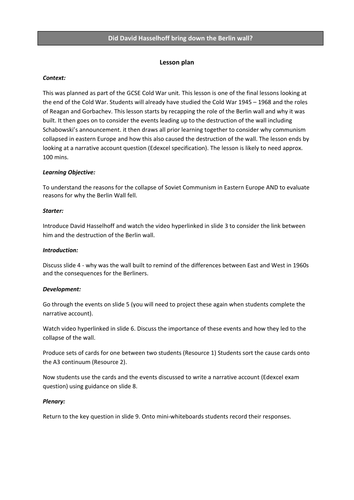 New GCSE 9-1 The Cold War : the fall of the Berlin Wall | Teaching ...