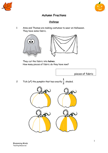 Year 2 fractions word problems -Autumn theme | Teaching Resources