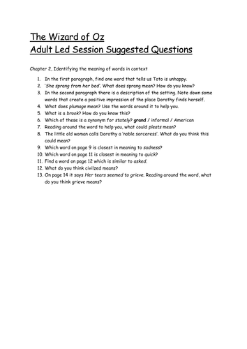 Whole Class Guided Reading- Wizard of Oz | Teaching Resources