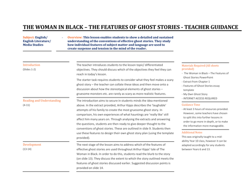 The Woman in Black: The Features of Ghost Stories! | Teaching Resources