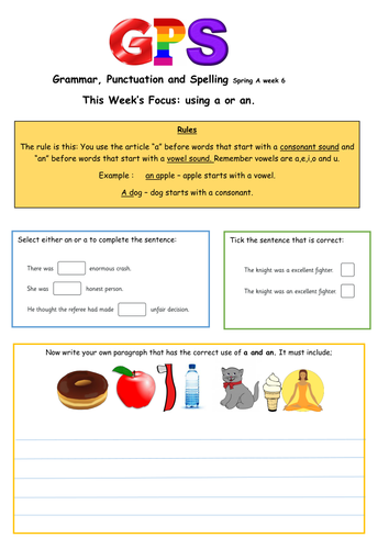 GPS SPAG set of 7 lessons including colourful activity sheets with ...