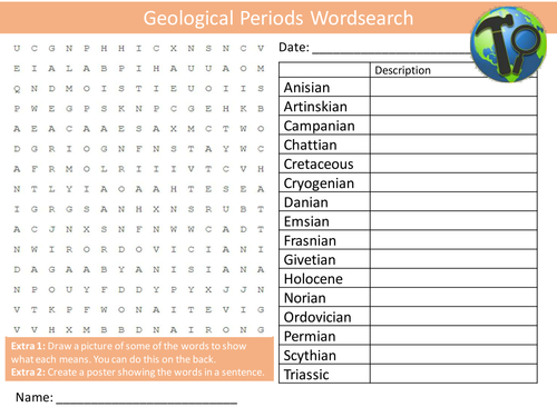 Geological Periods Wordsearch Starter Activity Geology Period Times ...