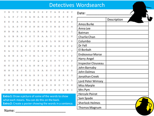 Famous Detectives Wordsearch Starter Activity Literature Fiction ...