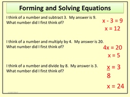 Forming and Solving Equations - Worded Questions "I think of a number ...
