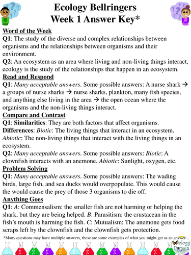 Three weeks of General Ecology Warm Ups with Answer Key | Teaching ...