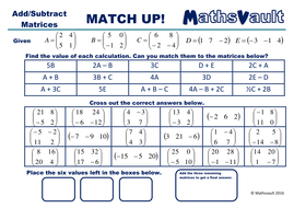 Adding or Subtracting Matrices Worksheet | Teaching Resources