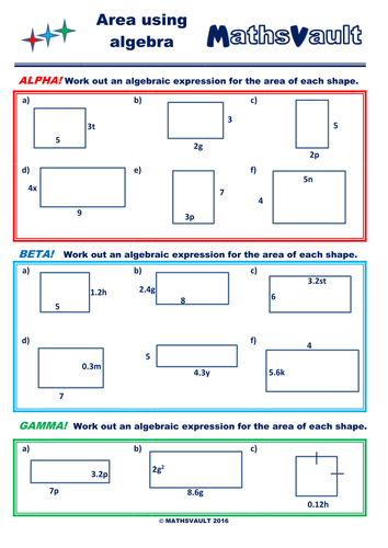 Calculating Area Using Algebra Differentiated Worksheet | Teaching ...