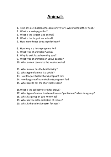 Animals Science fun quiz - perfect for end of term / Summer lessons ...