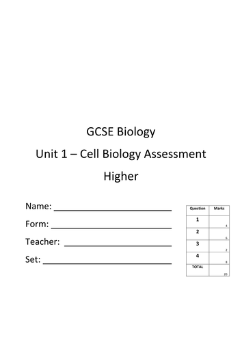 New AQA GCSE Biology - Cell Biology Assessment Pack - Tierred and with ...