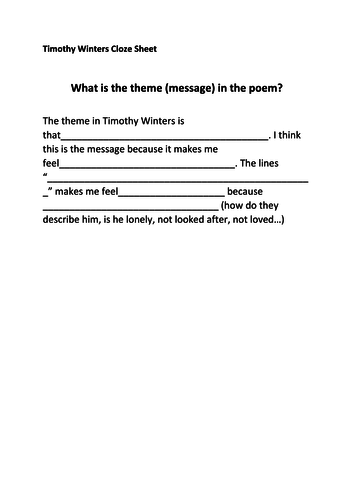 Timothy Winters by Charles Causley | Teaching Resources