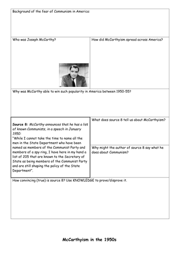 AQA 8145 America 1920-70: McCarthyism | Teaching Resources