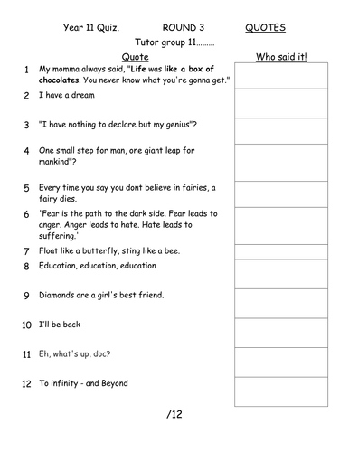 Tutor time quiz | Teaching Resources