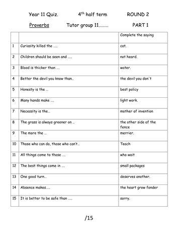 Tutor time quiz | Teaching Resources