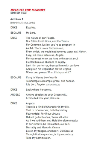 'Measure for Measure' lesson 2 - Act 1.1 | Teaching Resources