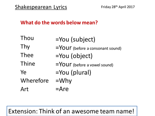 Shakespeare Lyrics for Modern Songs | Teaching Resources