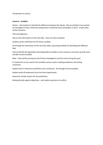 Year 7 Introduction to Science SOW - 6 Lessons | Teaching Resources