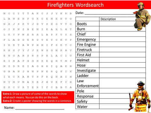 Firefighters Wordsearch Starter Activity Fireman Jobs Careers Homework ...
