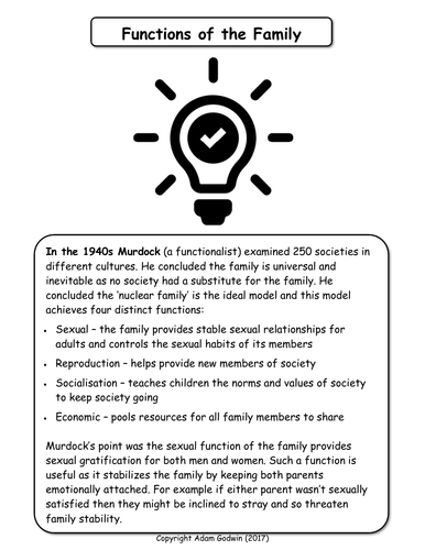 The Functions of The Family - The Sociology of Family - L2/20 [ WJEC ...