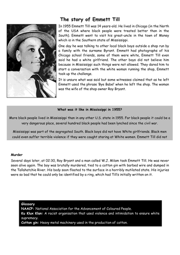 Civil rights Movement - Emmett Till | Teaching Resources