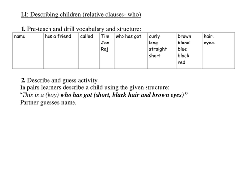 Describing children (relative clauses) speaking activities | Teaching ...