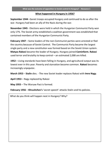 New GCSE 9-1 The Cold war: The Hungarian Uprising | Teaching Resources