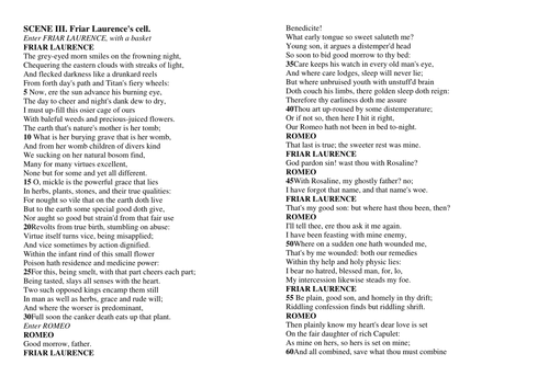 Romeo and Juliet - Act 2 Scene 3 - Friar Lawrence | Teaching Resources