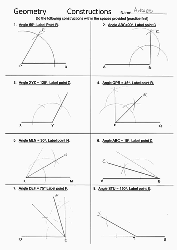 Constructions Bisecting Lines And Angles And Constructing Angles Teaching Resources
