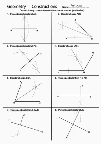 Constructions Bisecting Lines And Angles And Constructing Angles Teaching Resources
