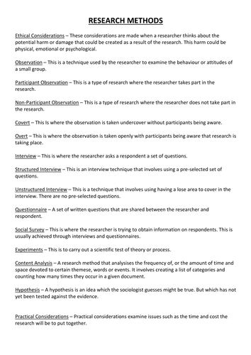 GCSE Sociology (AQA): Research Methods | Teaching Resources