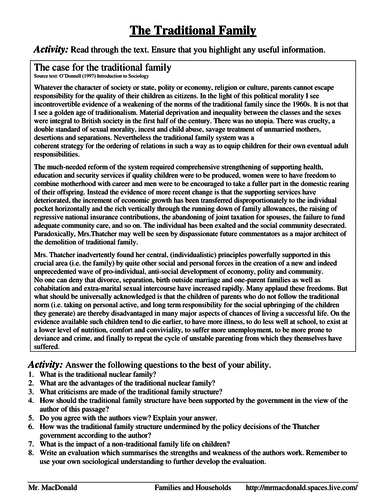 GCSE Sociology (AQA): Family | Teaching Resources