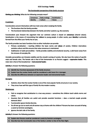 GCSE Sociology (AQA): Family | Teaching Resources