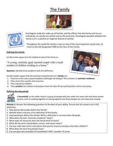 GCSE Sociology (AQA): Family | Teaching Resources