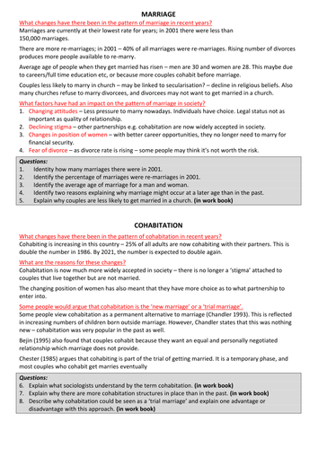 GCSE Sociology (AQA): Family | Teaching Resources