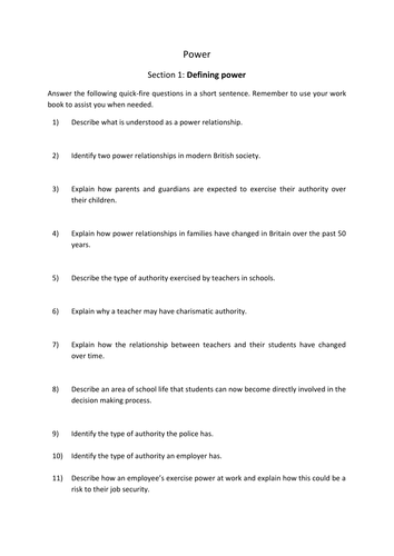 GCSE Sociology (AQA): Power (Social Stratification) | Teaching Resources