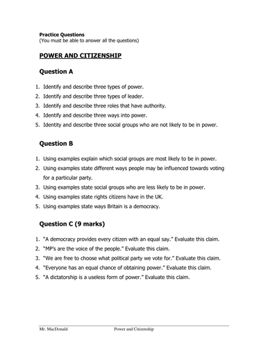 GCSE Sociology (AQA): Power (Social Stratification) | Teaching Resources