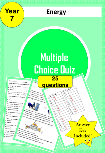 Multiple Choice Quiz on Energy - Year 7 | Teaching Resources