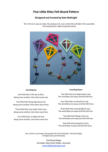 Five Little Kites Felt Board Set Digital Pattern | Teaching Resources
