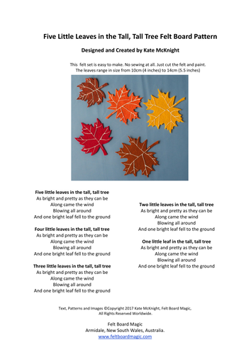 Five Little Leaves in the Tall Tree Felt Board Set Digital Pattern ...