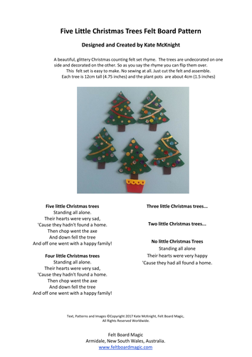 Five Little Christmas Trees Felt Board Set Digital Pattern | Teaching ...