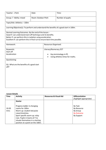 Year 7 (Y7) Athletics Unit of Work | Teaching Resources