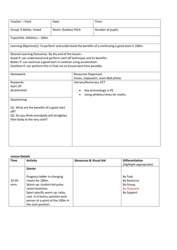 Year 9 (Y9) Athletics Unit of Work | Teaching Resources