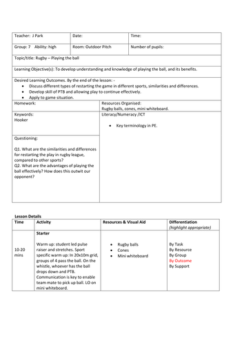 Year 7 (Y7) Rugby League Unit of Work | Teaching Resources