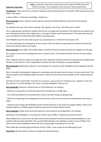 A View from the Bridge- Essay structure for Catherine. | Teaching Resources