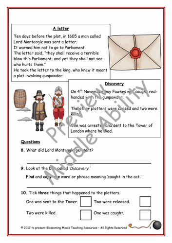 The Gunpowder Plot Comprehension / Bonfire Night / Year 2 | Teaching ...