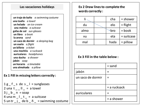 End of year worksheet (spanish) on topic of holidays. Ks3 or 4 ...