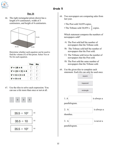 5th Grade Math Morning Work - 5th Grade Spiral Math Review | Teaching ...