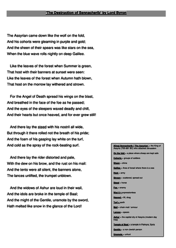 'The Destruction of Sennacherib' by Lord Byron | Teaching Resources