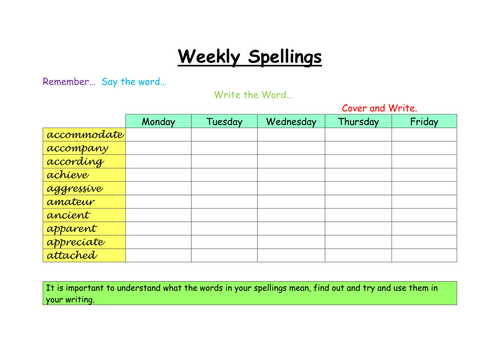 Year 3, 4, 5 and 6 Weekly Spellings | Teaching Resources