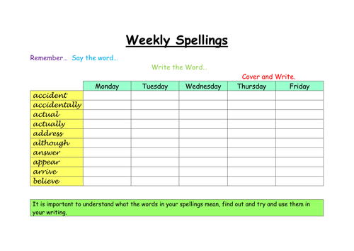 Year 3, 4, 5 and 6 Weekly Spellings | Teaching Resources
